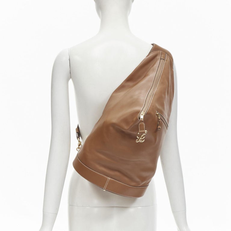 LOEWE Vintage Anton L charm brown leather sling crossbody backpack bag ...