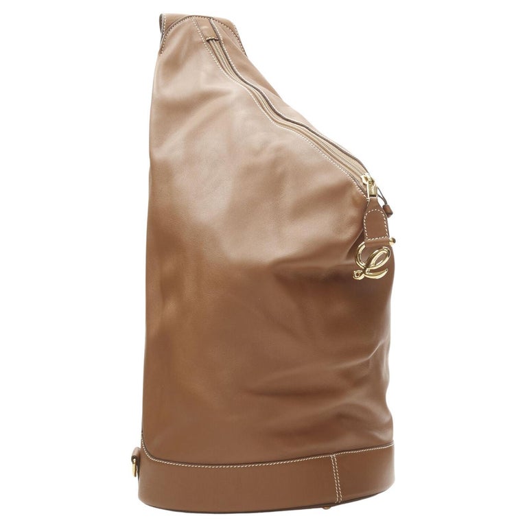 LOEWE Vintage Anton L charm brown leather sling crossbody backpack bag ...