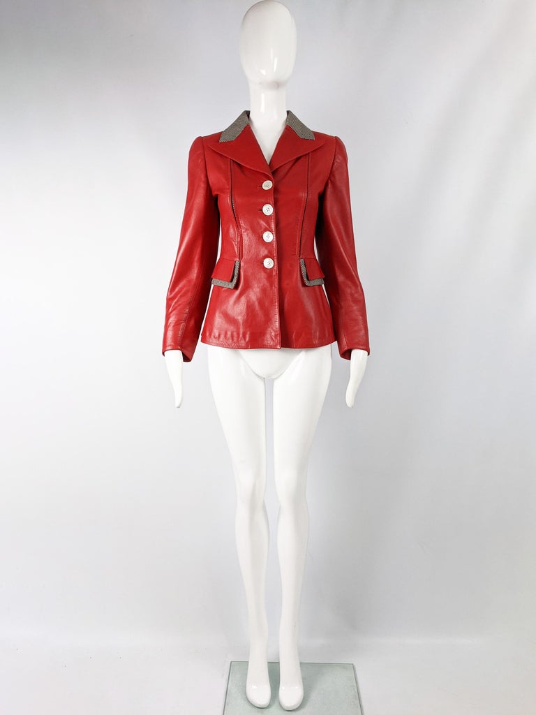 Loewe Vintage Red Leather Womens Jacket at 1stDibs