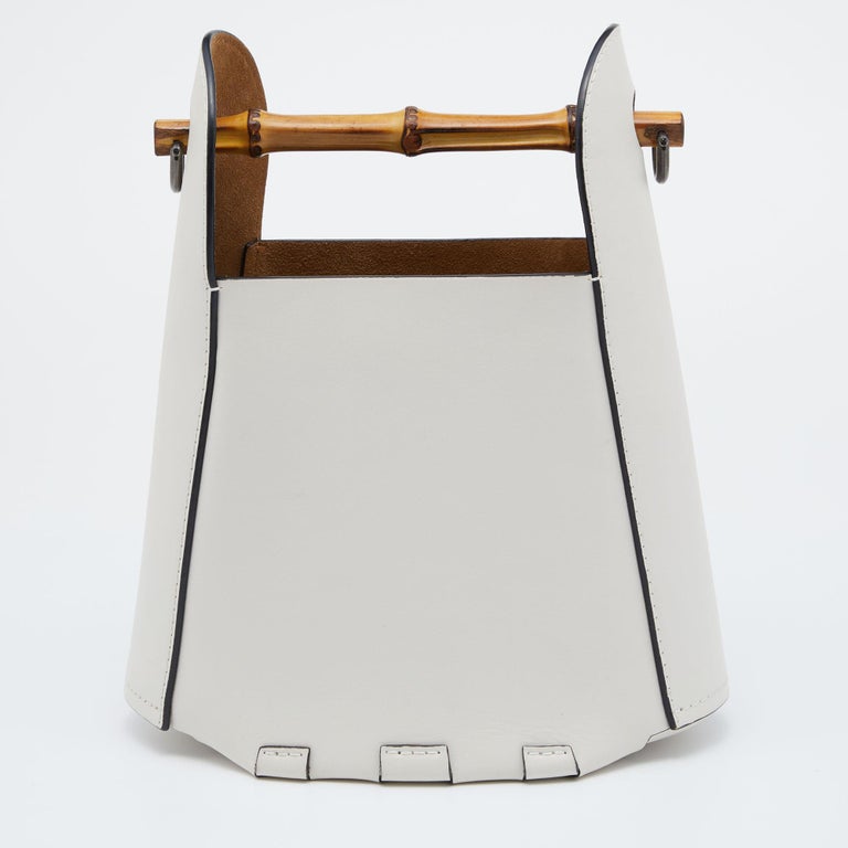 Loewe White Leather Bamboo Bucket Bag at 1stDibs