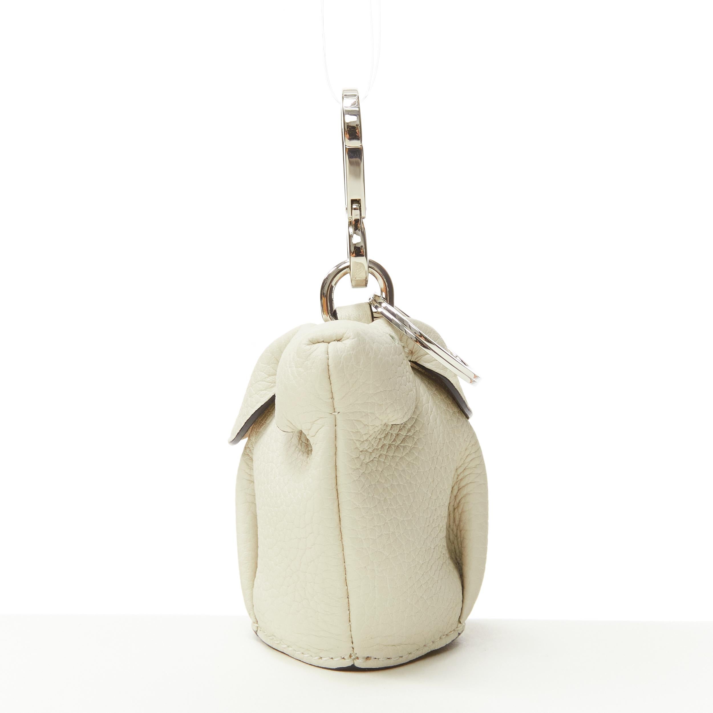LOEWE white pebble leather shearling fur ball tail coins pouch bag ...