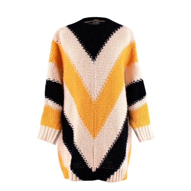Loewe Yellow, Black and Beige Chevron Striped Oversized Sweater at 1stDibs