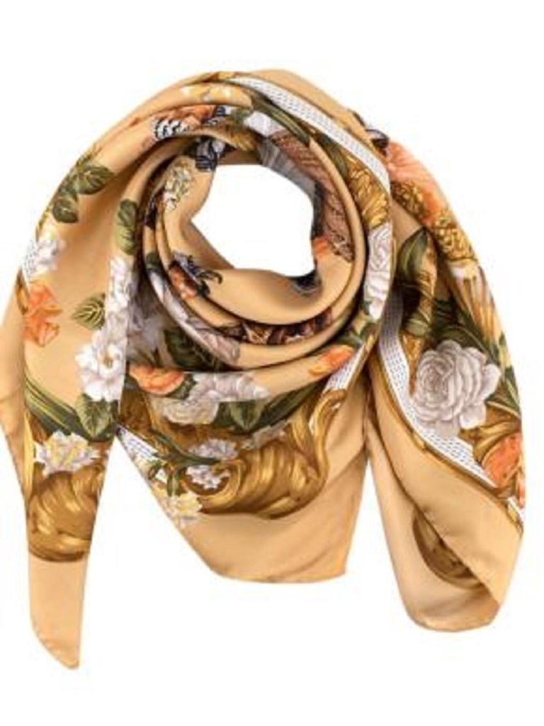 Loewe Yellow Floral 'Cartones de Goya' Vintage Silk Scarf 90 For Sale ...
