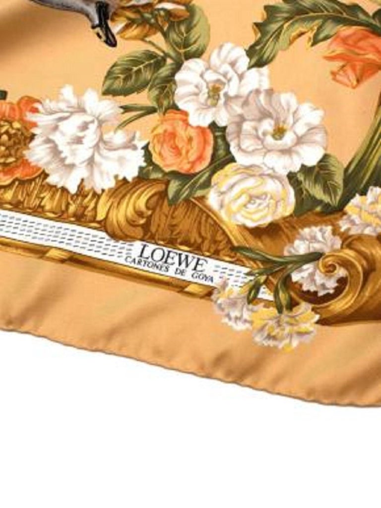 Loewe Yellow Floral 'Cartones de Goya' Vintage Silk Scarf 90 For Sale ...