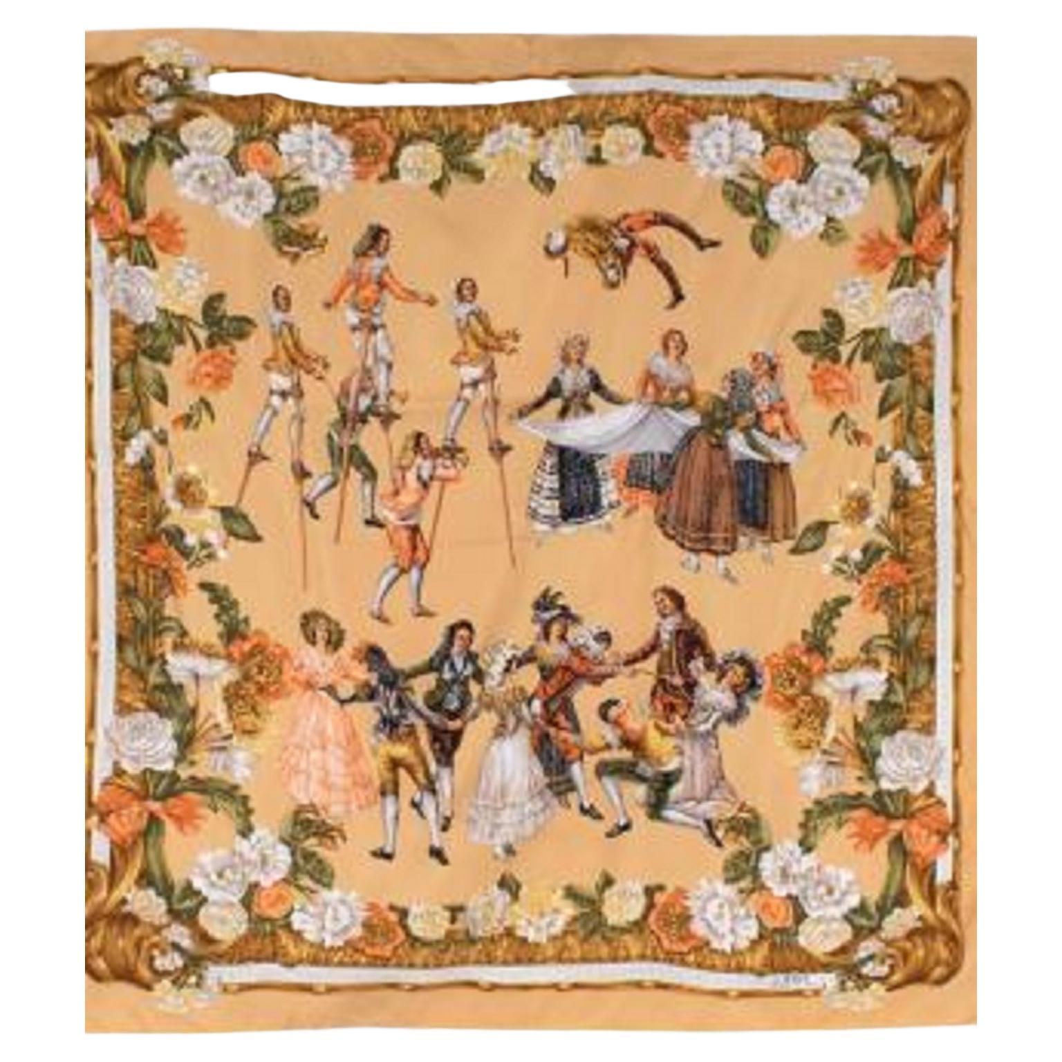 LOEWE Pastel Yellow Multi Color Plaid Fox Horn Print Silk Scarf For ...
