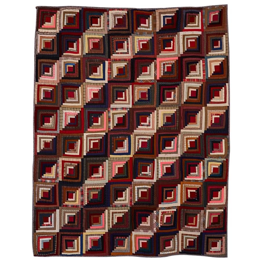 Log Cabin Patchwork Quilt at 1stDibs
