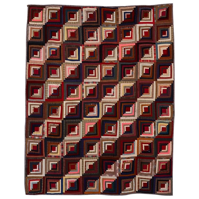 Log Cabin Patchwork Quilt at 1stDibs