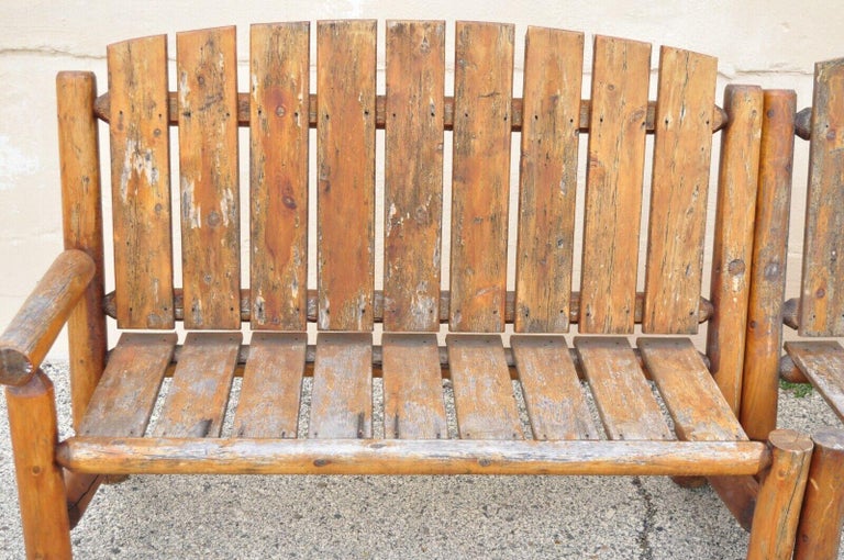 Log Cabin Primitive Adirondack Wooden Log Outdoor Bench Sofa Set, 2 Pcs ...