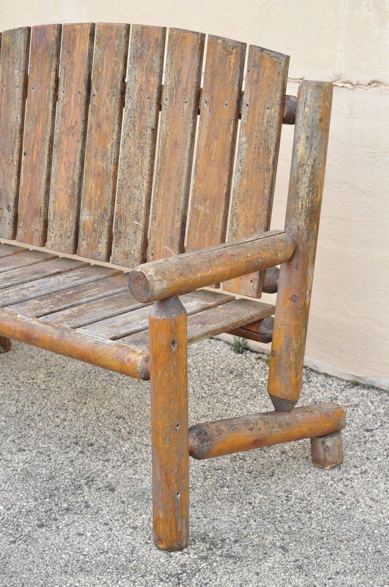 Log Cabin Primitive Adirondack Wooden Log Outdoor Bench Sofa Set, 2 Pcs ...