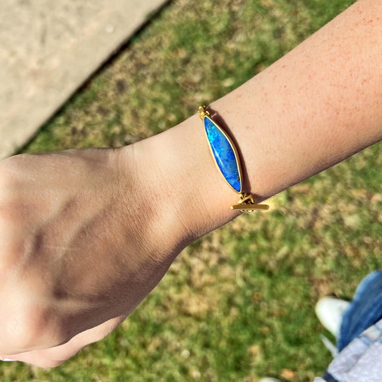 Deep Blue Boulder Opal 22k Chain One of a Kind ID Bracelet, Lola Brooks ...