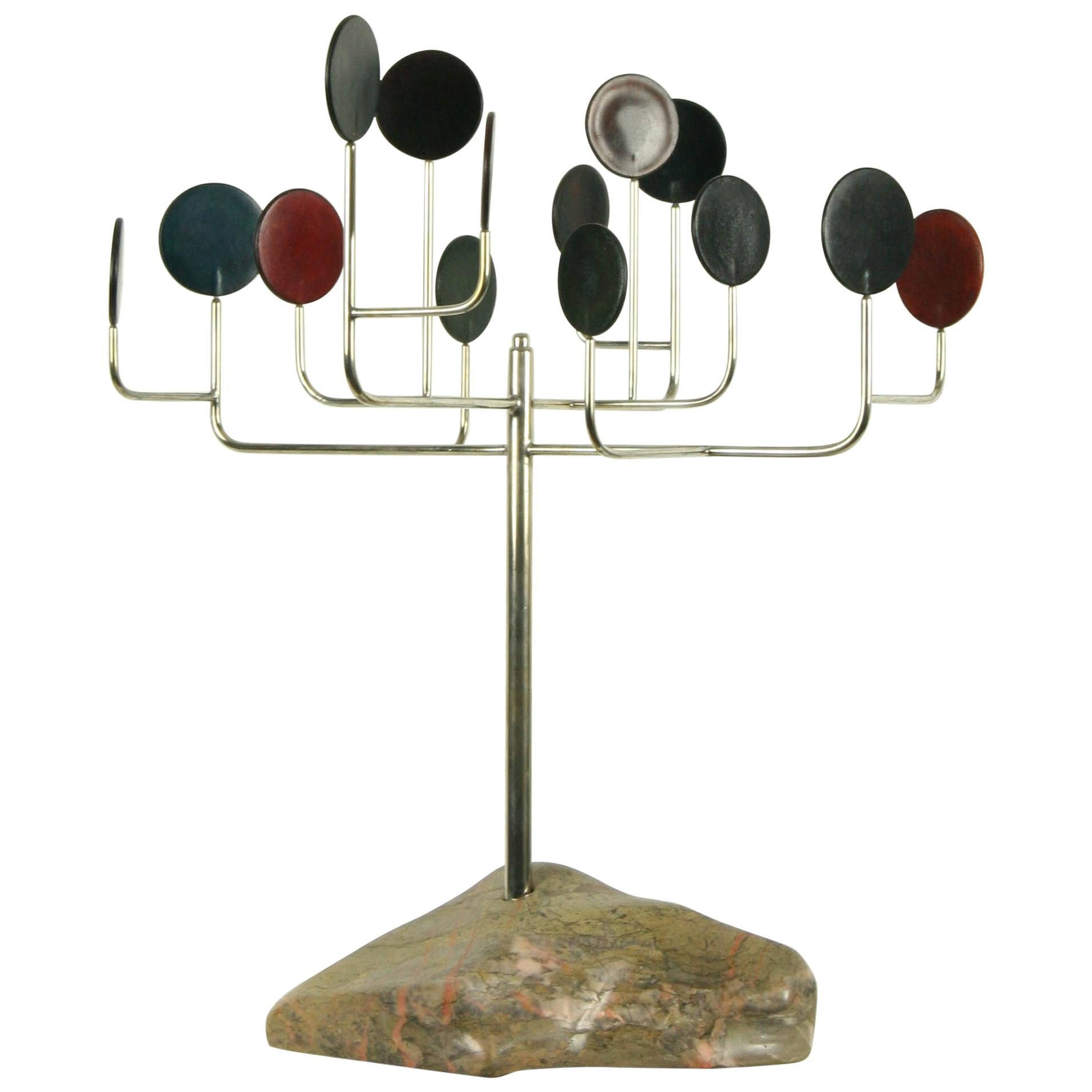 Loleka-14 Tree Sculpture of Brass, Marble and Leather For Sale at 1stDibs