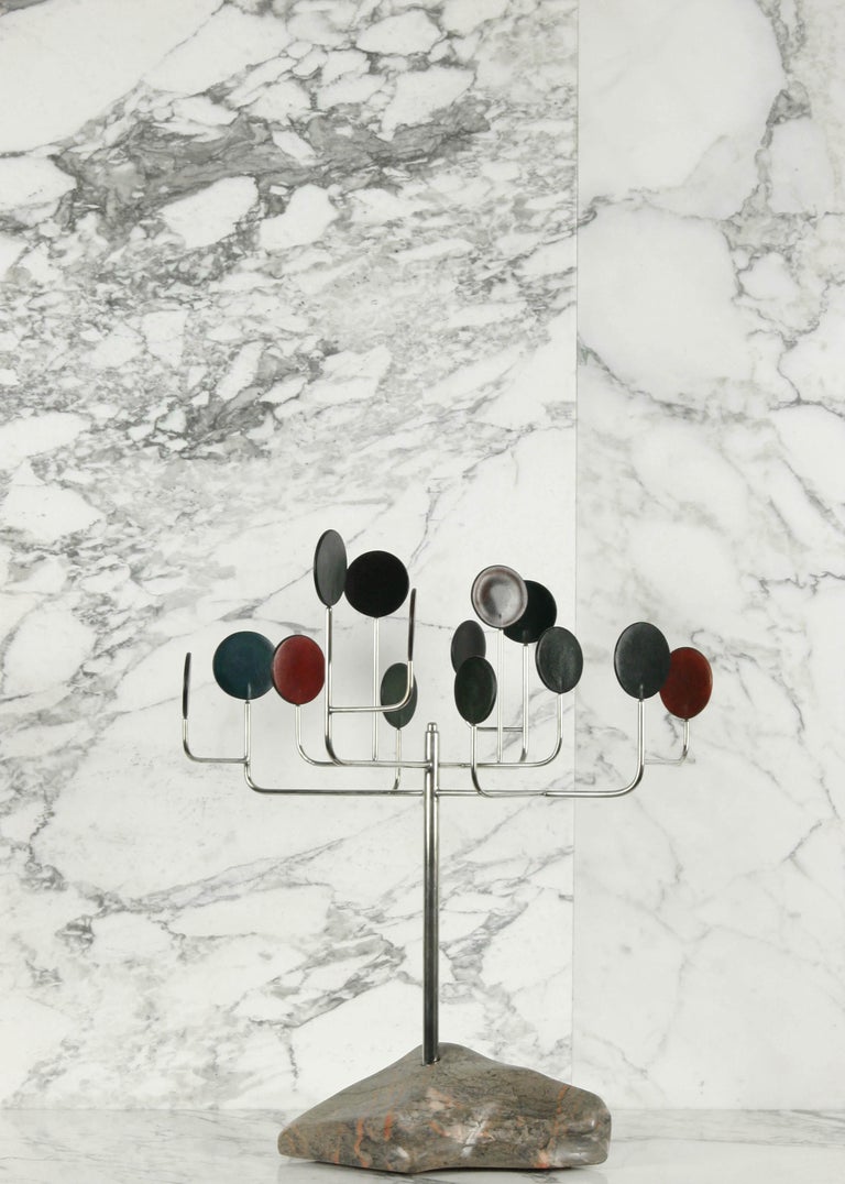 Loleka-14 Tree Sculpture of Brass, Marble and Leather For Sale at 1stDibs