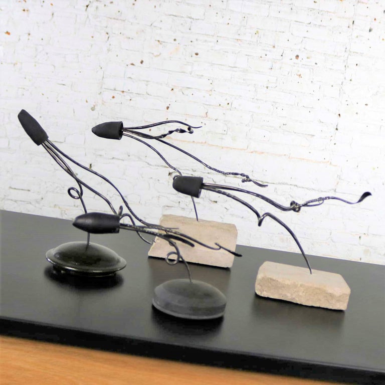 Loligo or Squid Metal Sculptures on Stone and Ceramic Bases by Larry ...