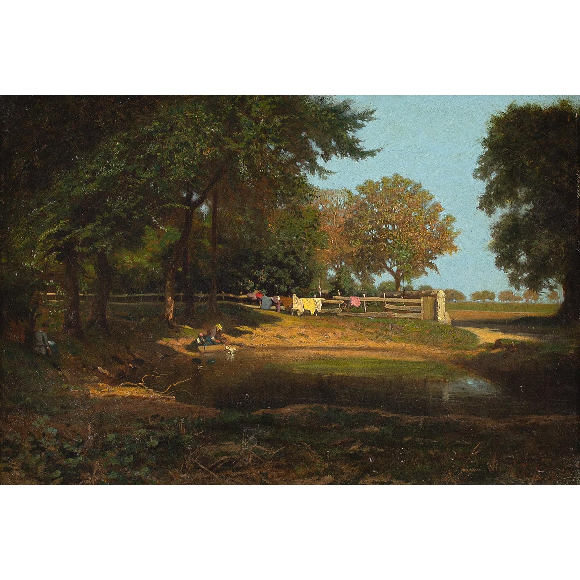 Léon Adolphe Belly - Léon Adolphe Belly, Woodland View With Pond, Oil ...