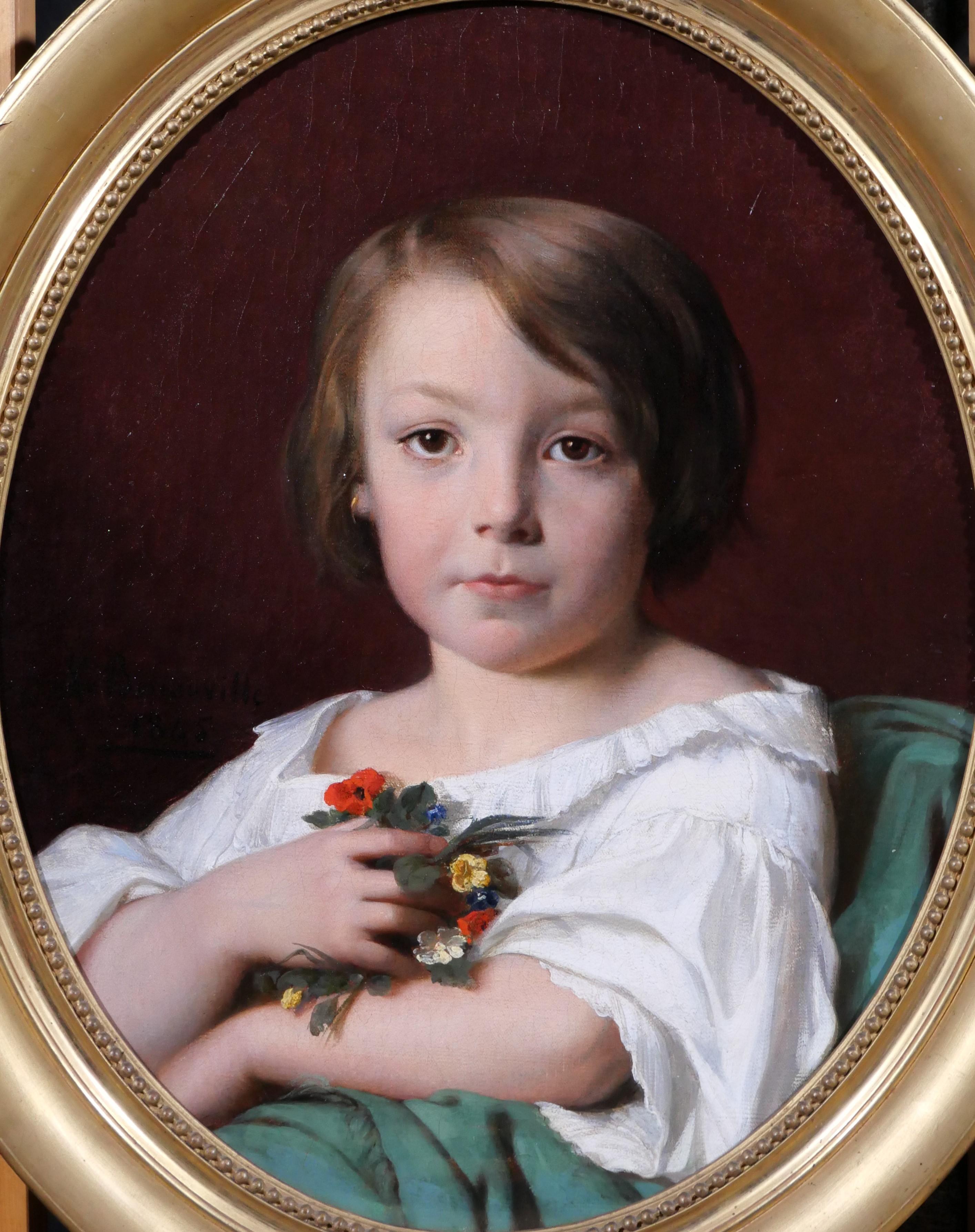 Léon Bénouville - Retrato de un niño con flores en venta en 1stDibs