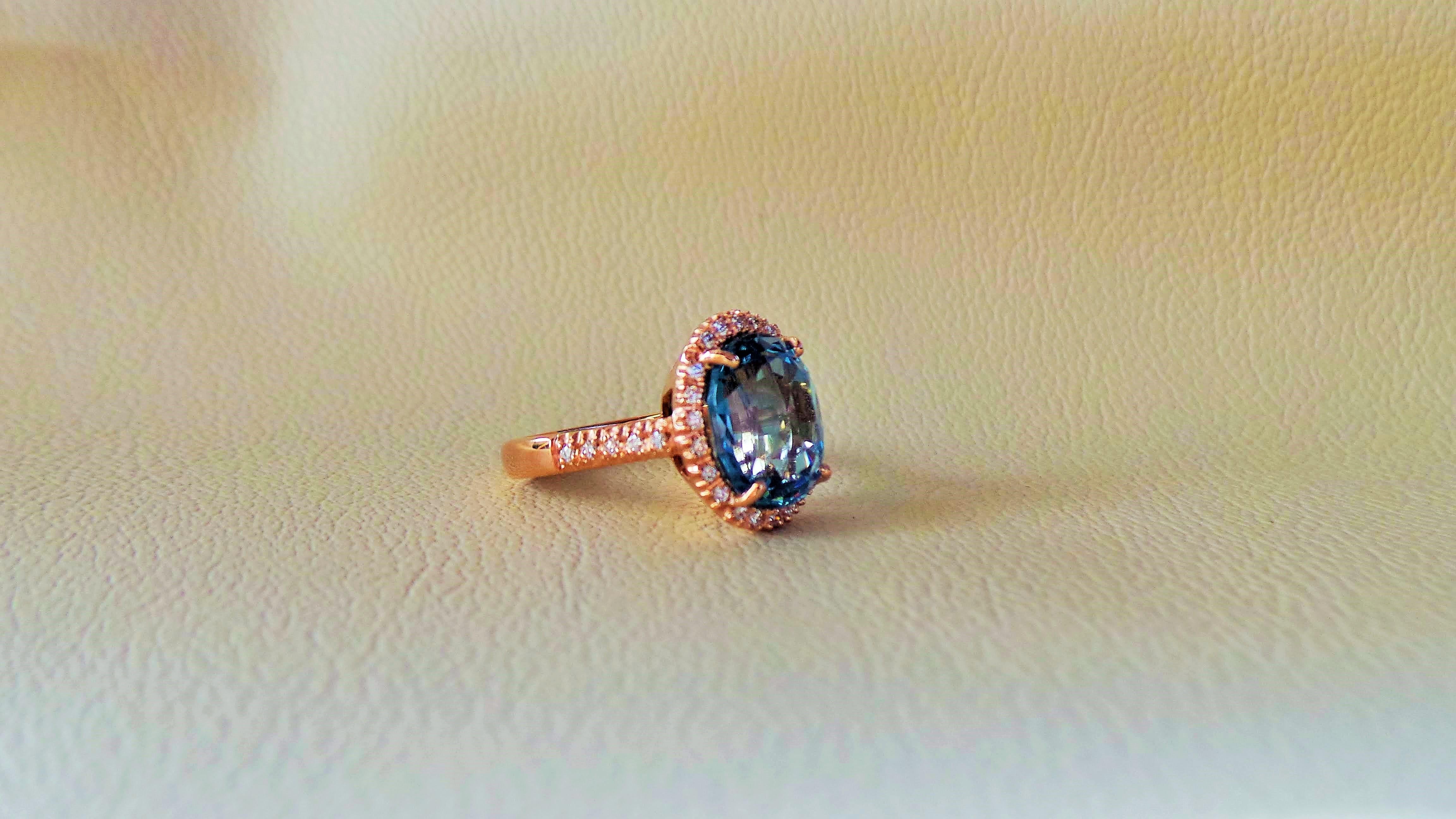 London Blue Topaz 4.6 K Rose Gold 0.25K Diamands Engagement Ring For ...