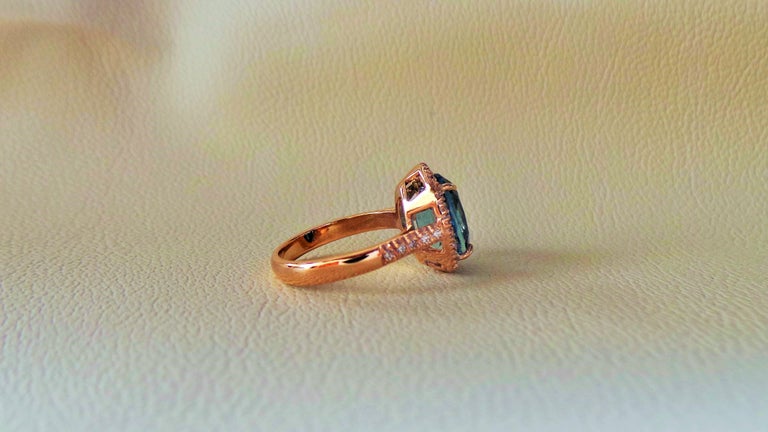 London Blue Topaz 4.6 K Rose Gold 0.25K Diamands Engagement Ring For ...