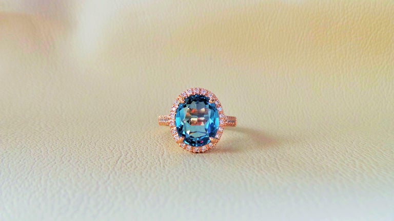 London Blue Topaz 4.6 K Rose Gold 0.25K Diamands Engagement Ring For ...