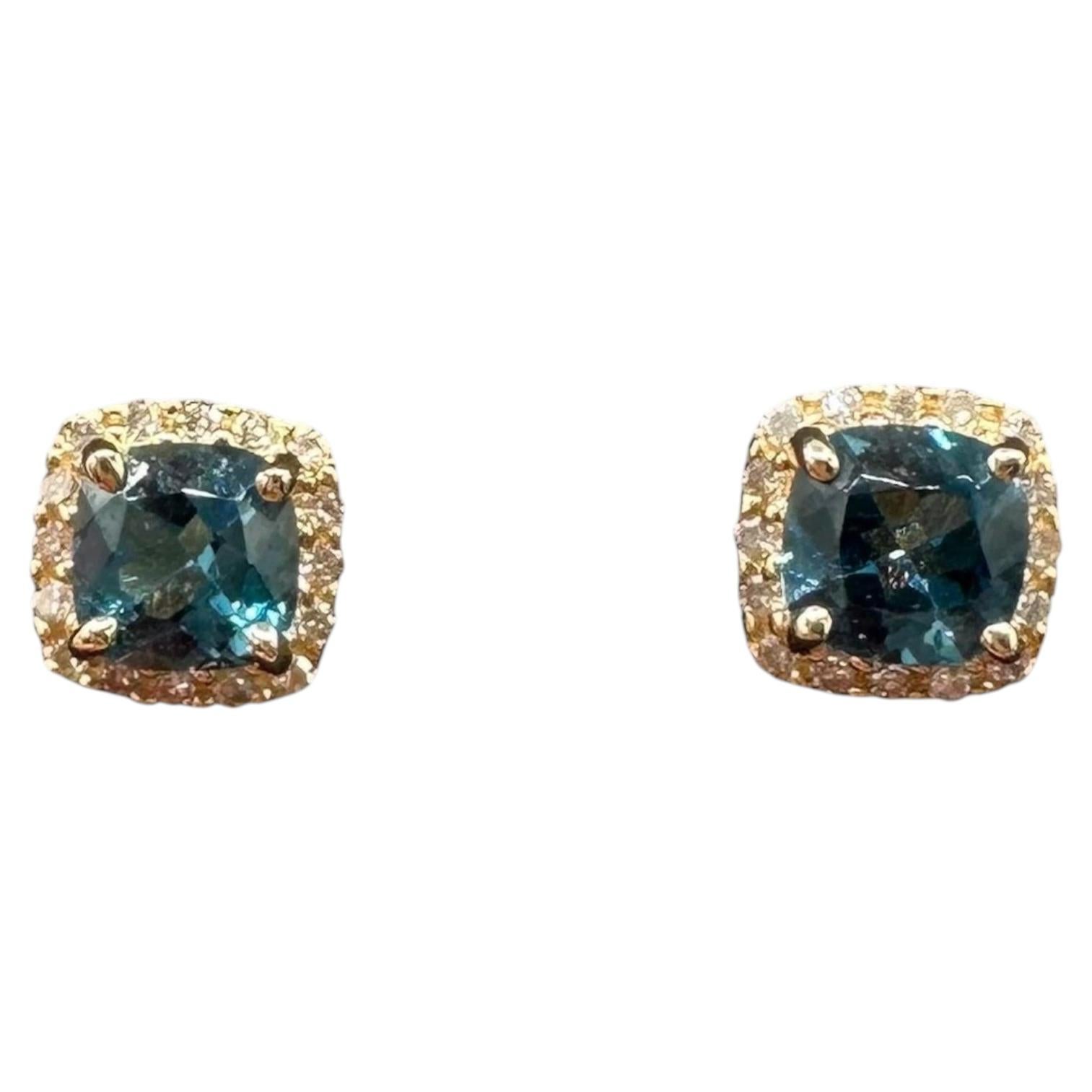 Blue Topaz Halo Earrings 10kt Yellow Gold 5mm Round Push Backs New For ...