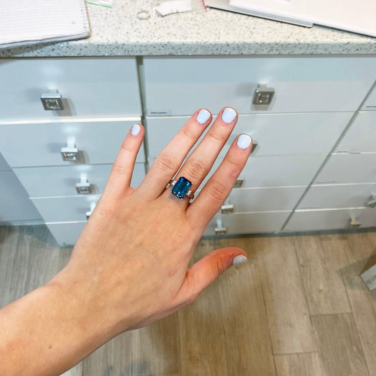 London Blue Topaz Ring with Diamond Embellishments Set in 14 Karat ...