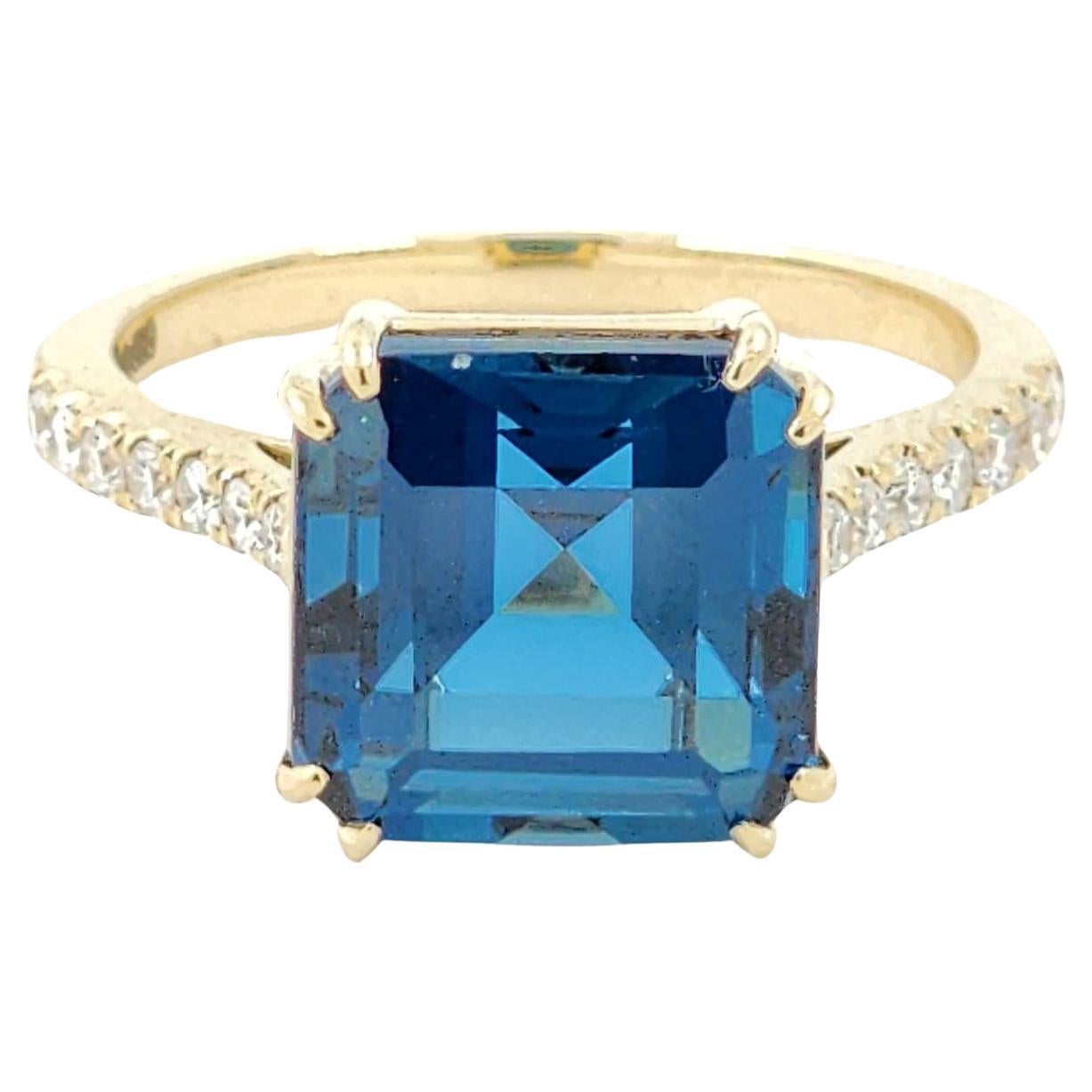 London Bule Asscher Cut Blue Topaz Diamond Ring in 14K Yellow Gold For ...