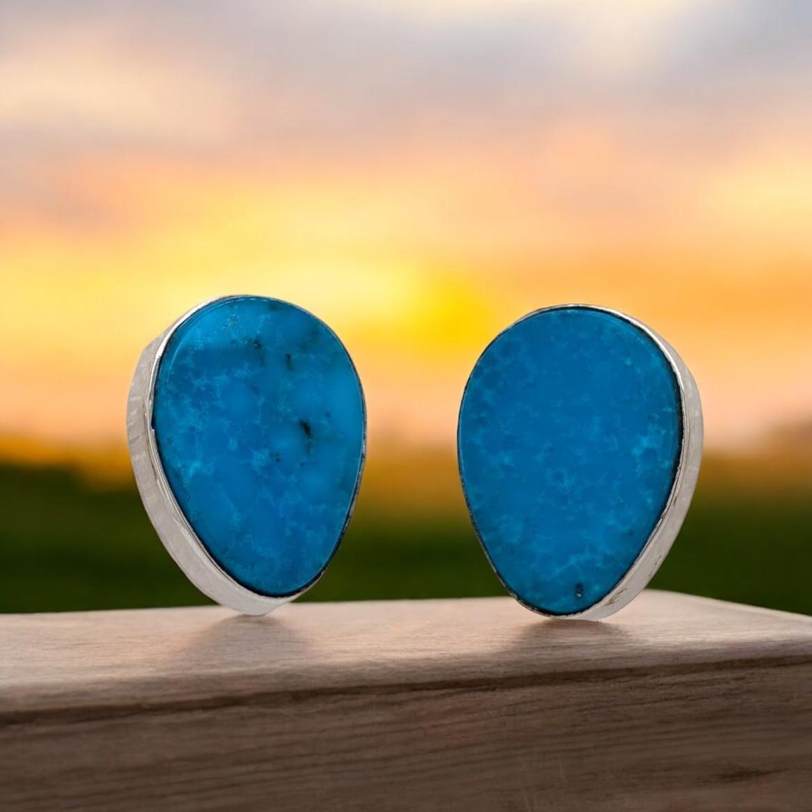 Lone Rock Hand Fabricated Sterling Silver Kingman Turquoise Omega Back ...