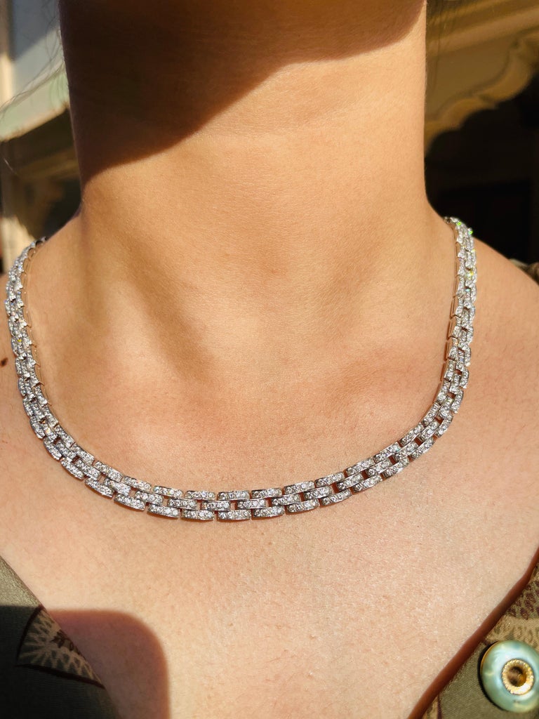Long 18K White Gold Diamond Wedding Tennis Necklace, Diamond Link ...