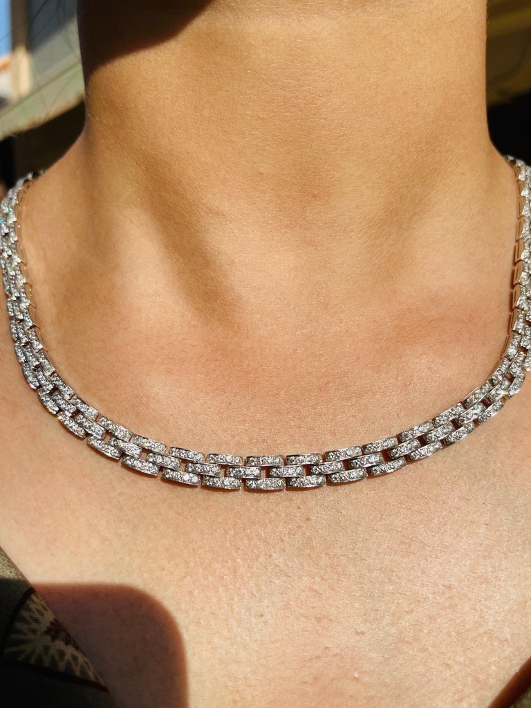 Long 18K White Gold Diamond Wedding Tennis Necklace, Diamond Link ...