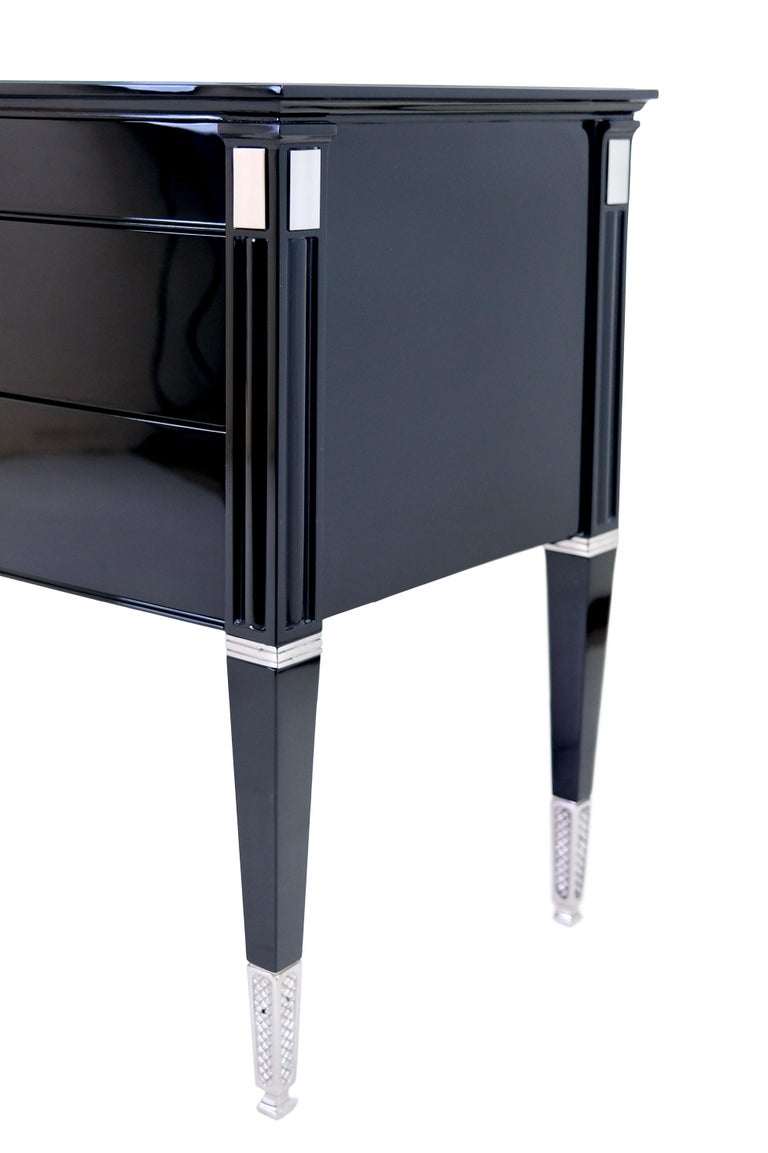 Long 1940s French Art Deco Chest of Drawers in Black Piano Lacquer with ...