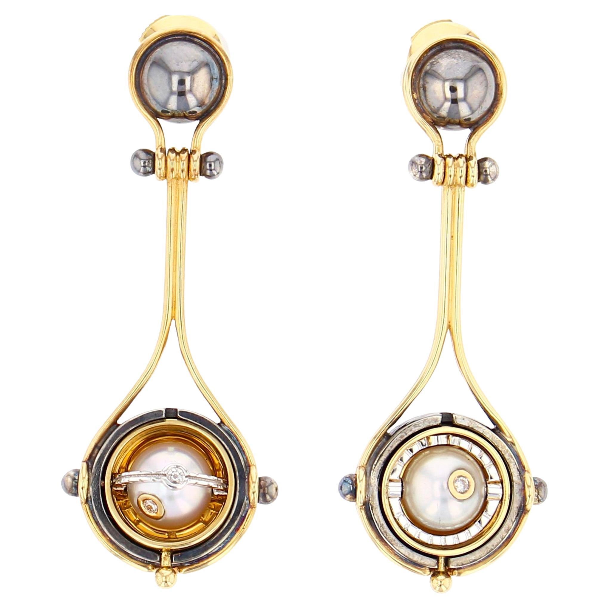 Opal, Topaz and Akoya Pearls Blason Earrings in 18k Yellow Gold by Elie ...