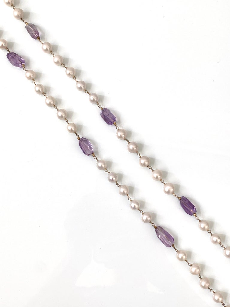 18k gold-filled Genuine Faceted Amethyst and Cultured Pearl Necklace 43 ...