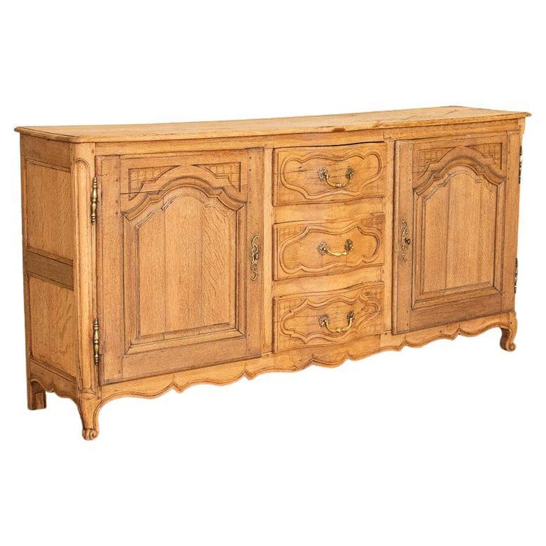 Long Antique Bleached Oak Sideboard Buffet from France at 1stDibs