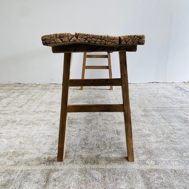 Long Antique Elm Wood Console Table For Sale at 1stDibs