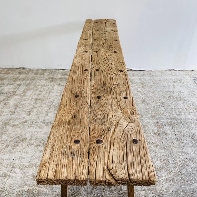 Long Antique Elm Wood Console Table For Sale at 1stDibs