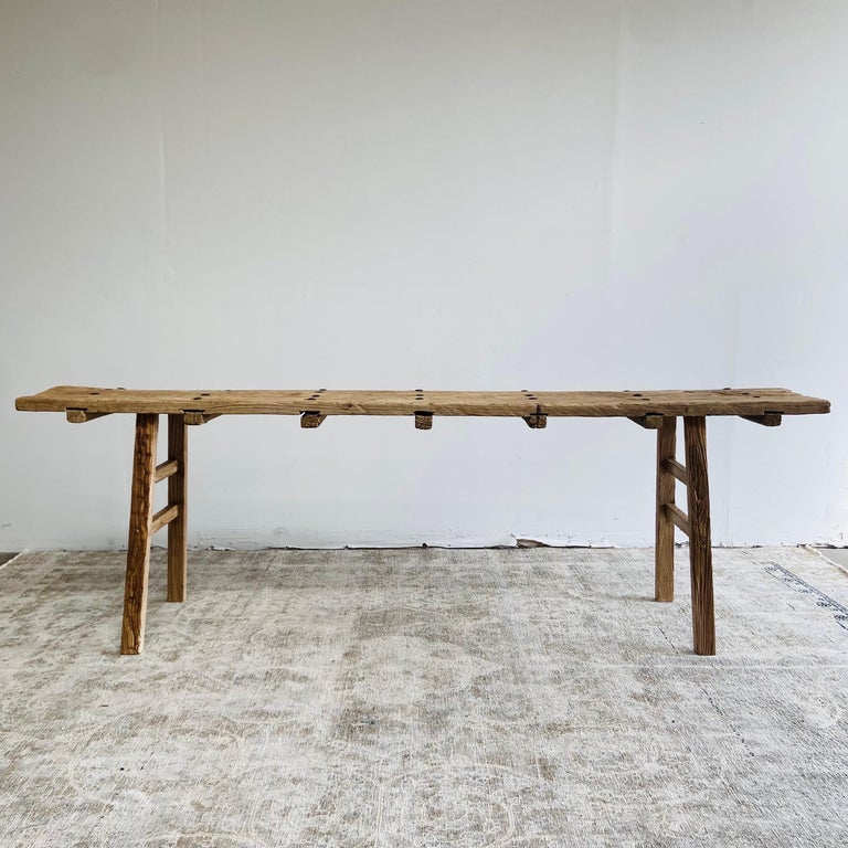 Long Antique Elm Wood Console Table For Sale at 1stDibs