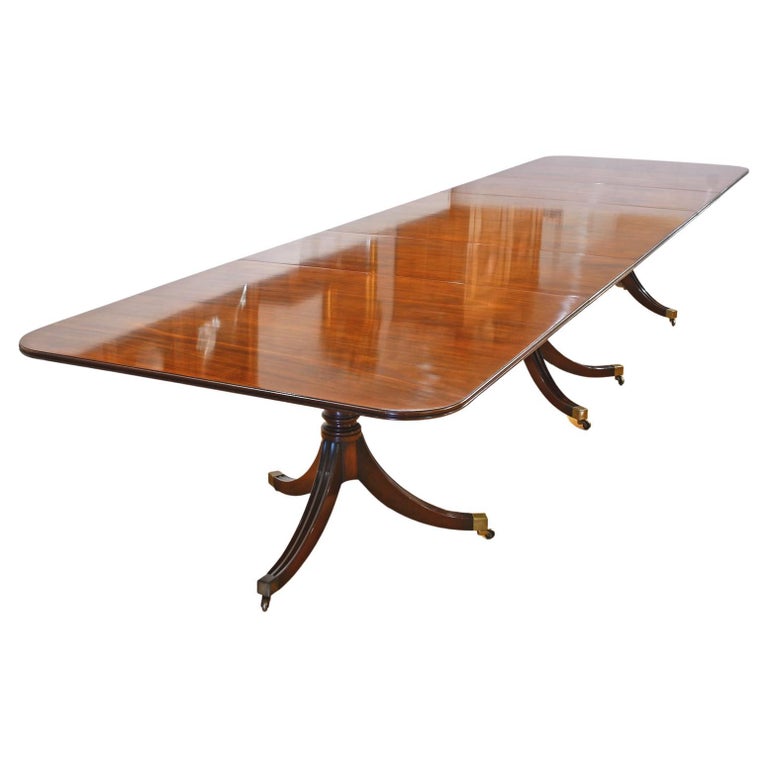 15' Antique English Banquet Dining Table in Mahogany with 3 Pedestals ...