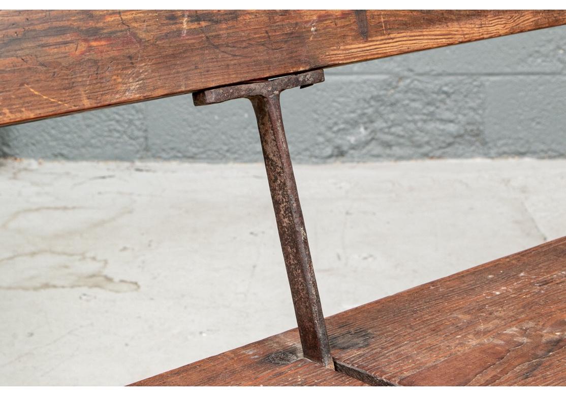 Long Antique Industrial Era Wood and Iron Railway Bench with Reversible ...