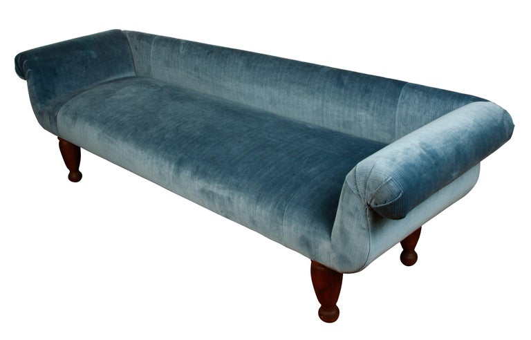 Long Antique Sofa in Strie Blue Velvet at 1stDibs