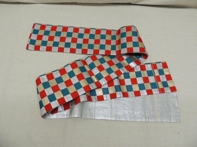 Long Asian Obi Sash in Red, Gold and Emerald Green Textile For Sale at ...