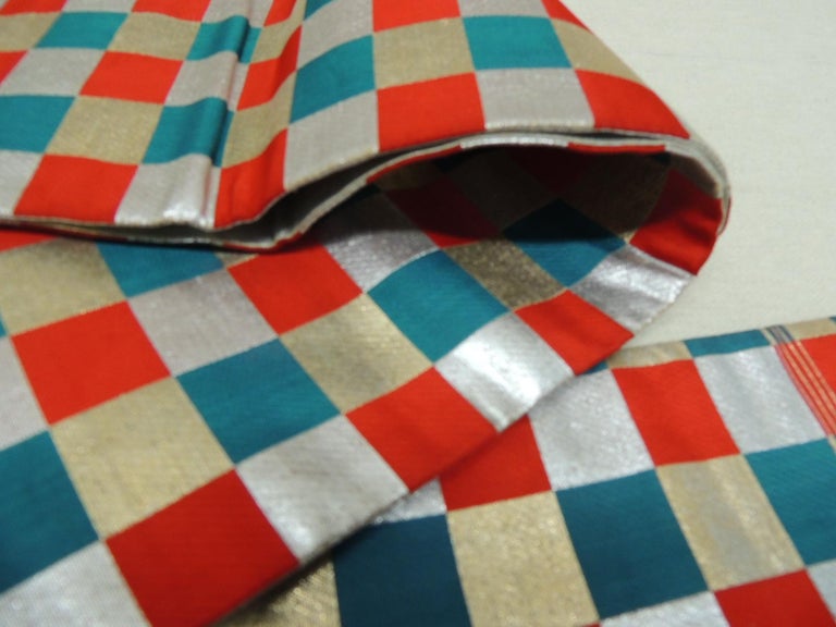 Long Asian Obi Sash in Red, Gold and Emerald Green Textile For Sale at ...