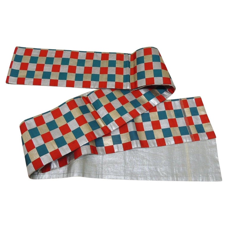 Long Asian Obi Sash in Red, Gold and Emerald Green Textile For Sale at ...