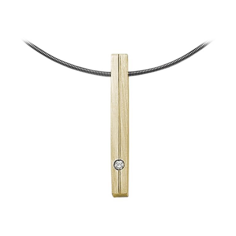 Long Bar Yellow Gold with Diamond Pendant For Sale at 1stDibs