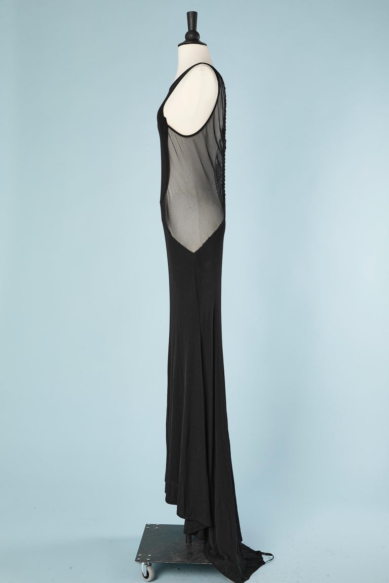 Long black evening drag dress with jersey and see-through resille ...