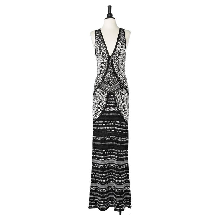 Long black&white evening jacquard knit in rayon Roberto Cavalli For ...