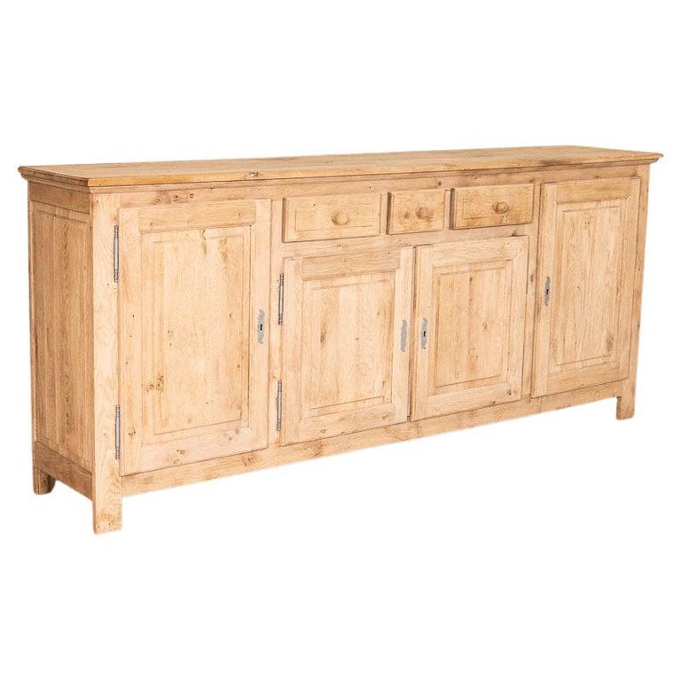 Long Bleached Oak Vintage Sideboard Buffet from France at 1stDibs