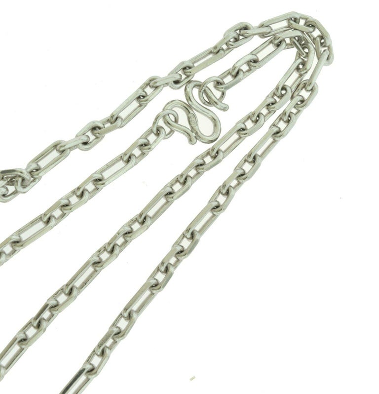 Long Box Chain Link Necklace in Platinum For Sale at 1stDibs