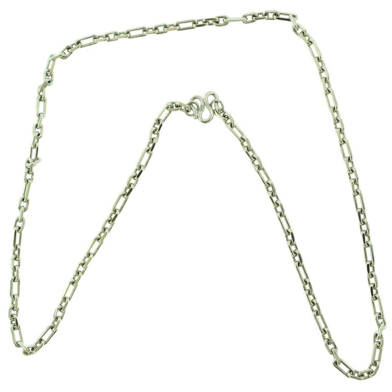 Long Box Chain Link Necklace in Platinum For Sale at 1stDibs