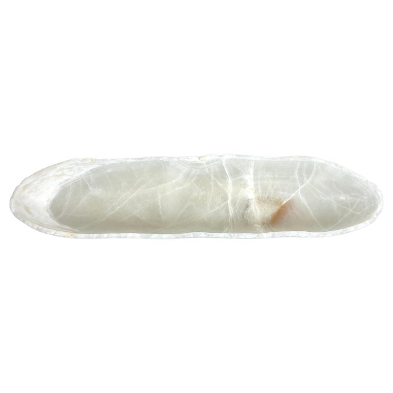 Long Canoe Shaped White Onyx Bowl For Sale at 1stDibs
