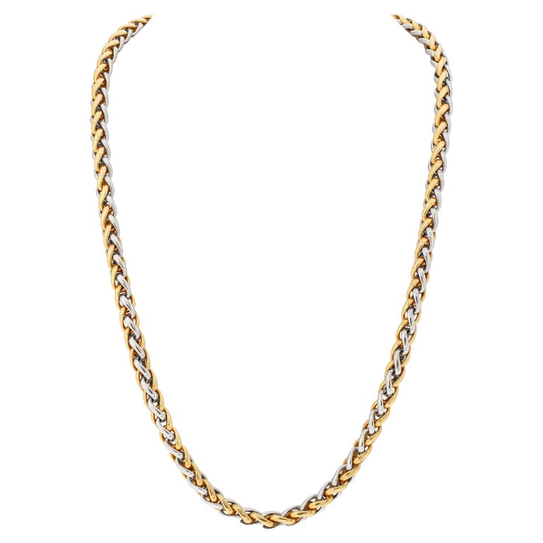 Long chain in 18k white and yellow gold - 30 inch length For Sale at ...