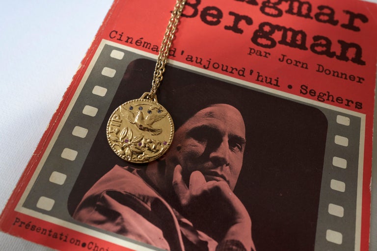 Pink Sapphire Tanzanite Medal Necklace Dove Pegasus Long Chain Greek J ...